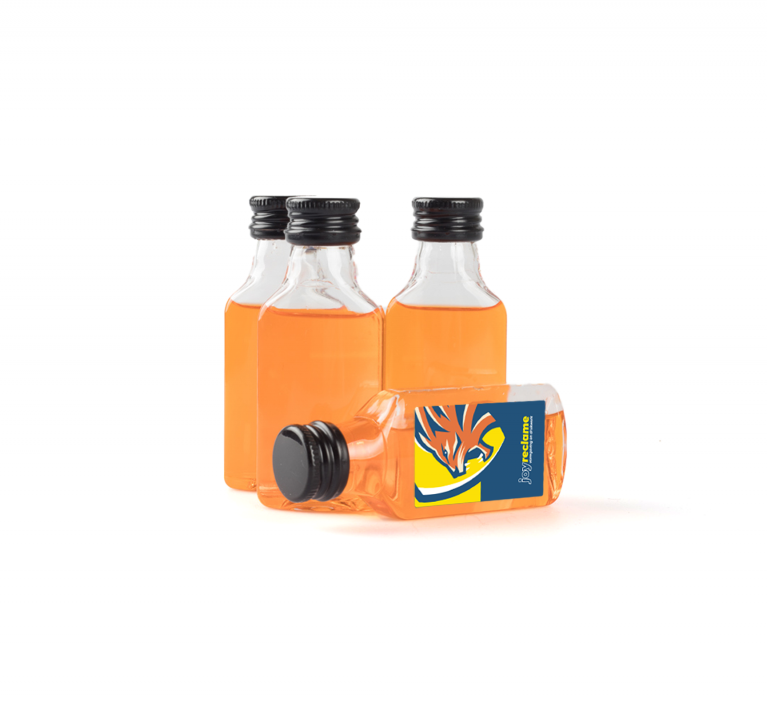 Oranje shotjes bedrukken - Vanaf 30 stuks met eigen etiket/logo!
